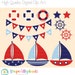 Nautical Clip Art Sail Boat Clipart Red and Navy Instant - Etsy Sweden