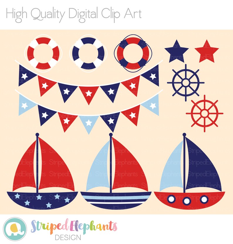 Nautical Clip Art Sail Boat Clipart Red and Navy Instant | Etsy