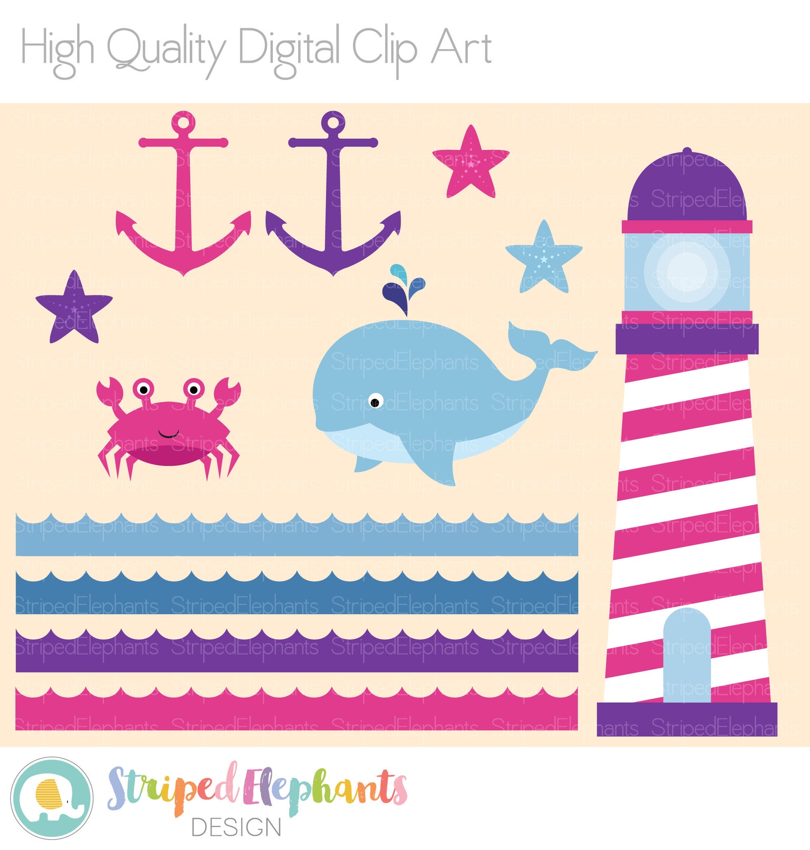 Nautical Clip Art Sail Boat Clipart Pink and Purple Instant Download - Etsy
