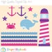 Nautical Clip Art Sail Boat Clipart Pink and Purple Instant Download - Etsy