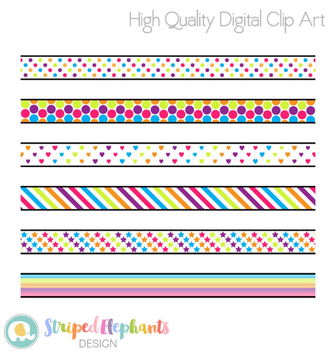Rainbow Digital Border Clipart Digital Scrapbook Edging | Etsy