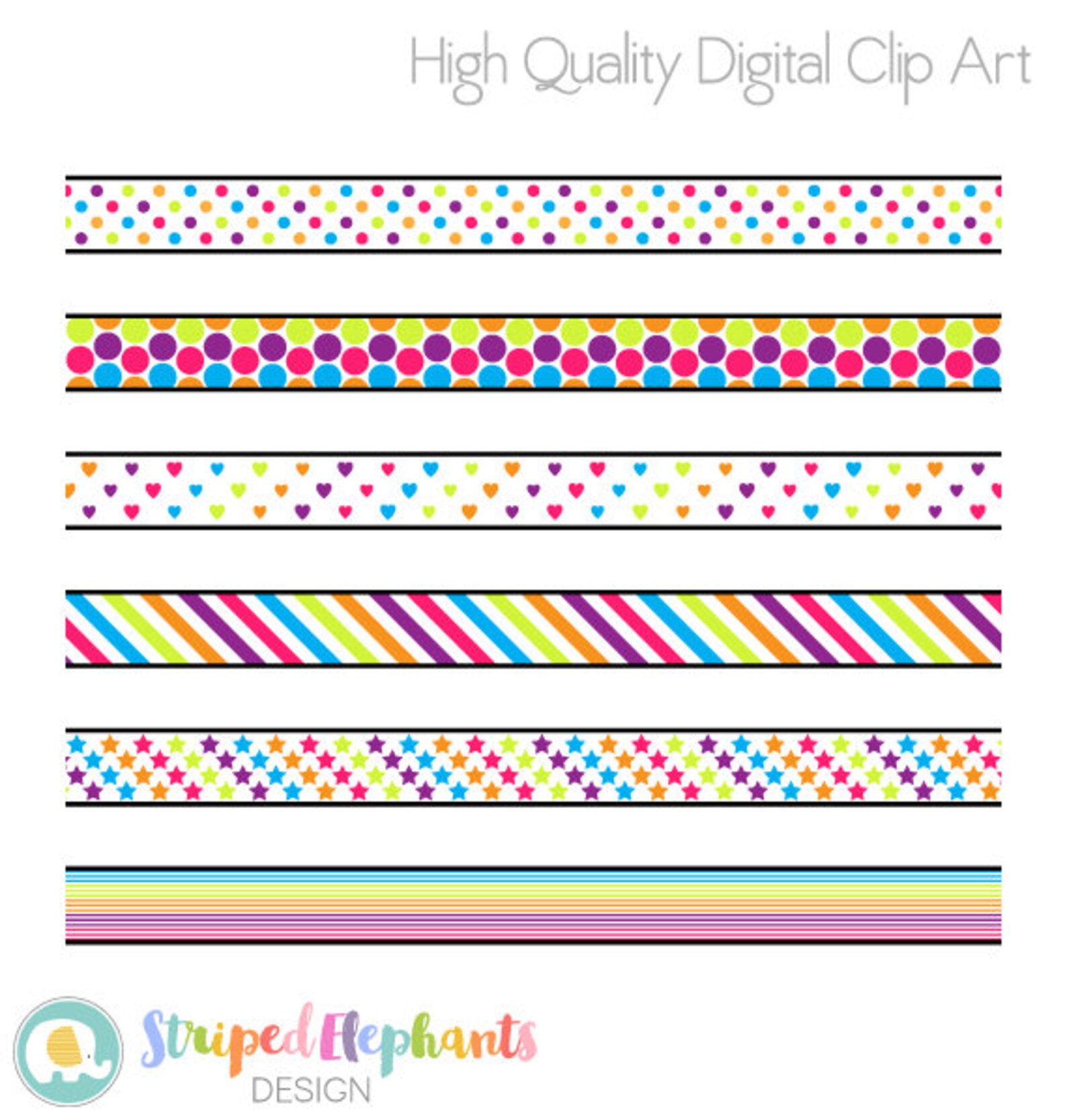 Rainbow Digital Border Clipart Digital Scrapbook Edging | Etsy