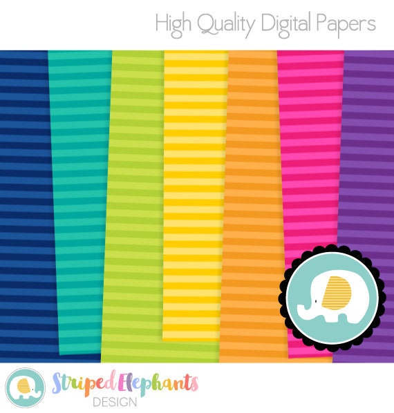Striped Digital Paper Pack 2, Background Digital Scrapbook Paper ...