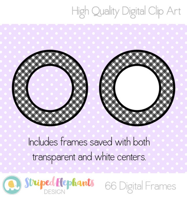 Gingham Circle Digital Frames Clip Art Frames Instant - Etsy