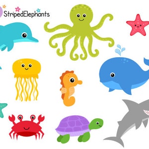 Sea Creatures Clip Art Under the Sea Clipart Ocean Animals Clip Art ...