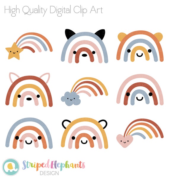 Happy Rainbow Clipart Boho Rainbow Clipart Modern Rainbow | Etsy