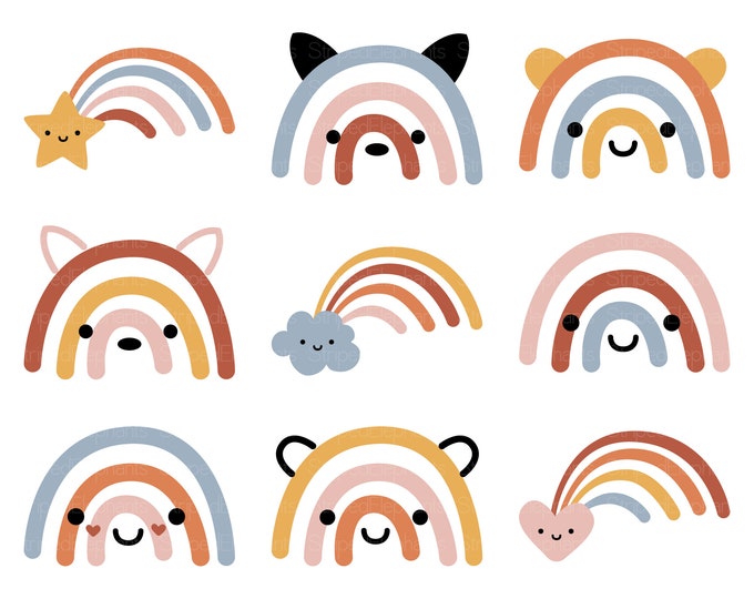 Happy Rainbow Clipart, Boho Rainbow Clipart, Modern Rainbow, Over the ...