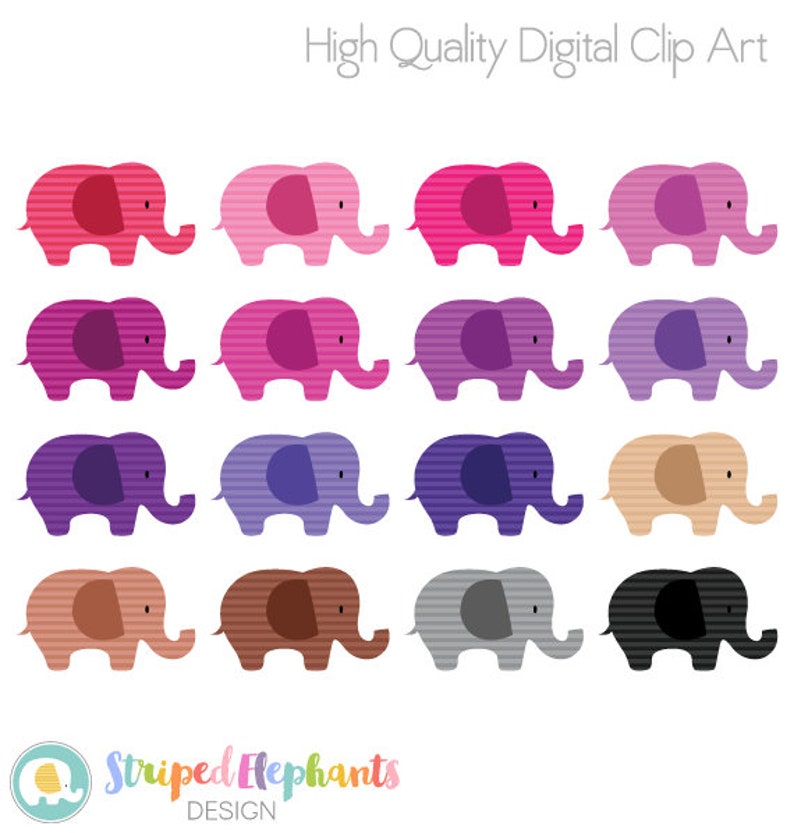 Elephants Clipart Striped Animals Digital Clip Art Instant - Etsy