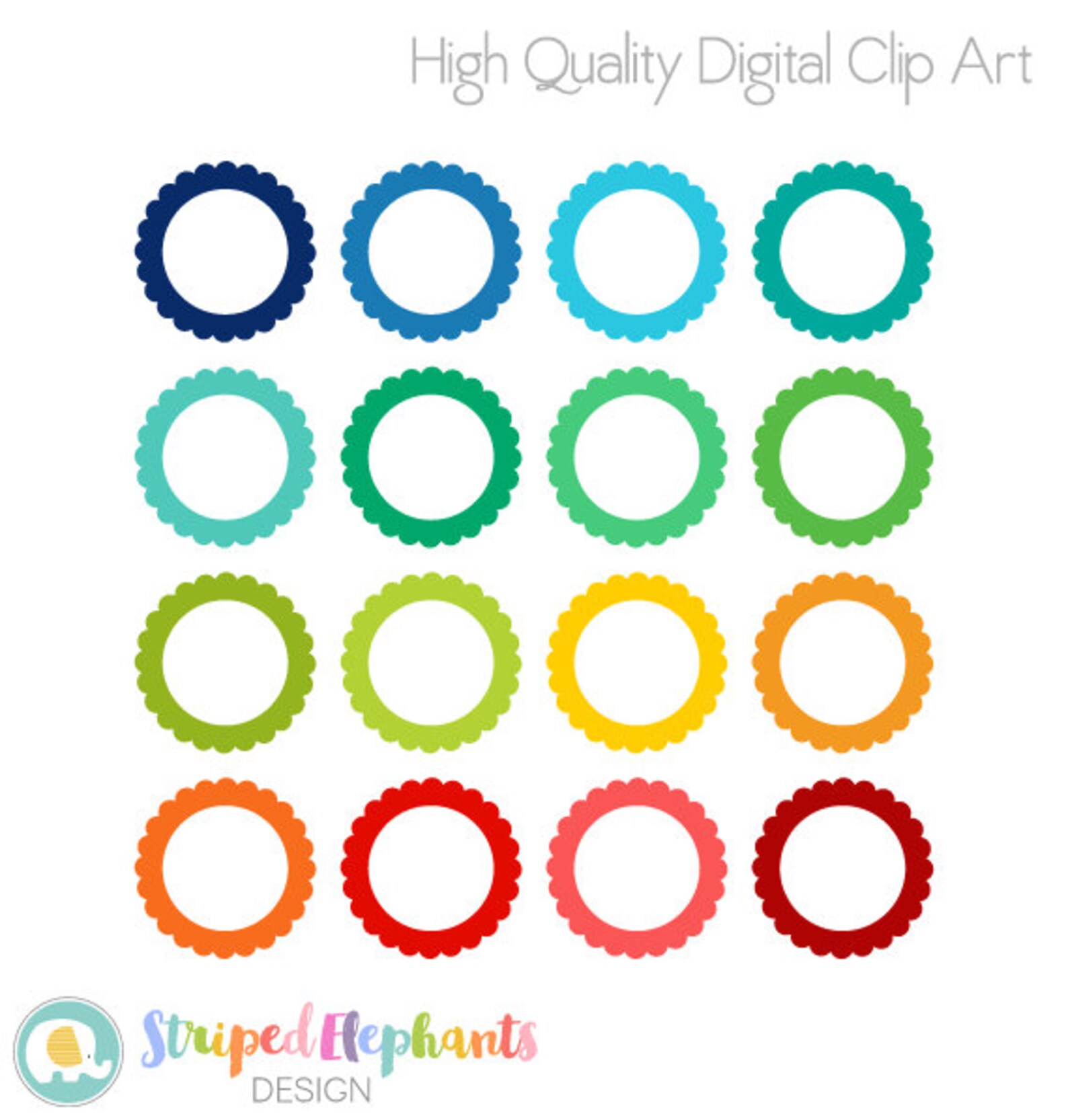 Scalloped Circle Frames Clipart Frames Digital Borders - Etsy