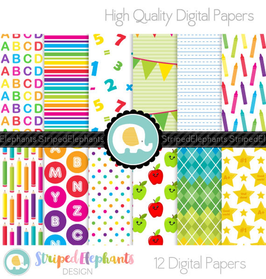 School Digital Paper Pack, School Digital Background, Digital Scrapbook ...