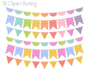 Colorful Rainbow Bunting Clipart Commercial Use Graphics - Etsy