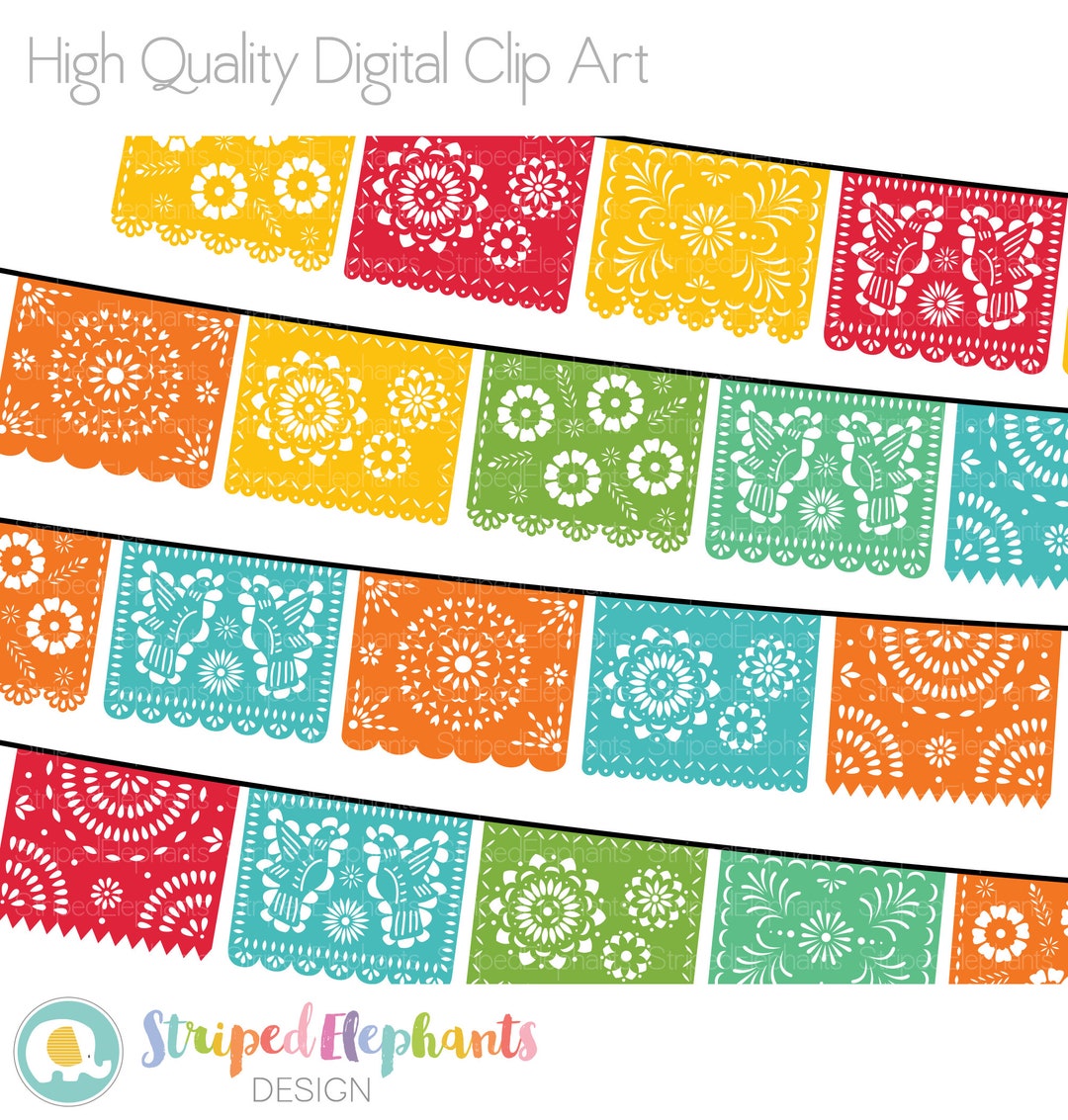 Papel Picado Clipart, Cut Files SVG, Printable Mexican Banners Clip Art ...