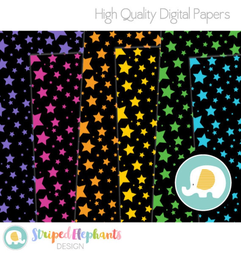 Crazy Star Digital Papers Black Star Digital Scrapbook Paper - Etsy ...