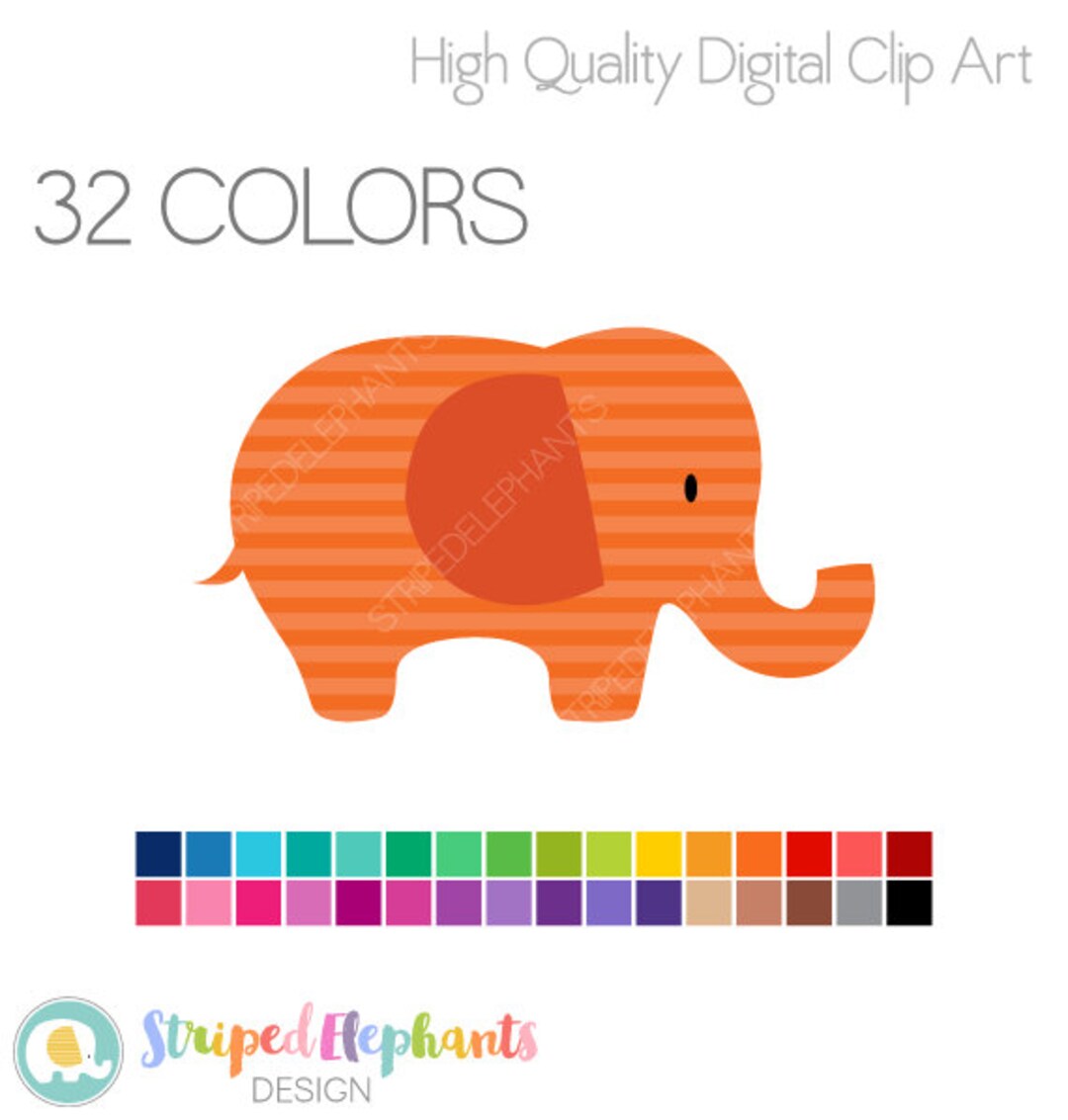 Elephants Clipart Striped Animals Digital Clip Art Instant Download ...