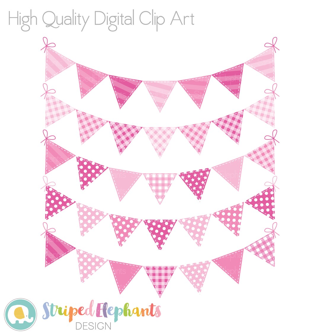 Pink Bunting Clip Art, Baby Girl Bunting Flags Clipart, Baby Shower ...