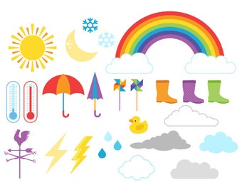 Weather Clipart Graphics Digital Clip Art Sun Rainbow Clouds Lightning ...