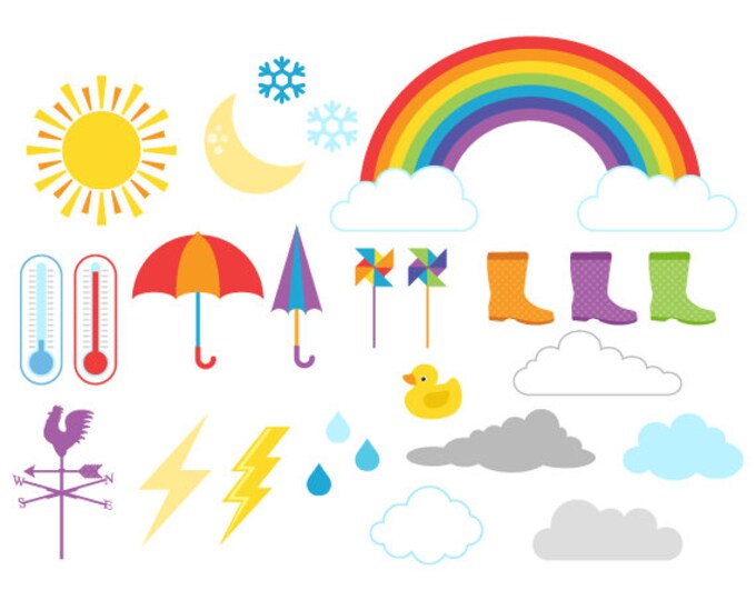 Weather Clipart Rainbow Clip Art Sun Clipart Rain Clipart Instant ...