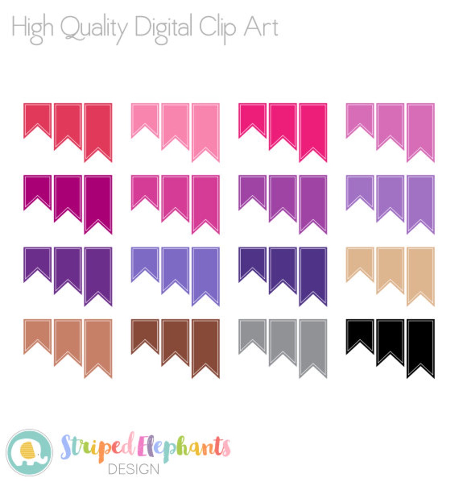 Banner Clip Art Flags Clipart Pennants Clipart Digital - Etsy