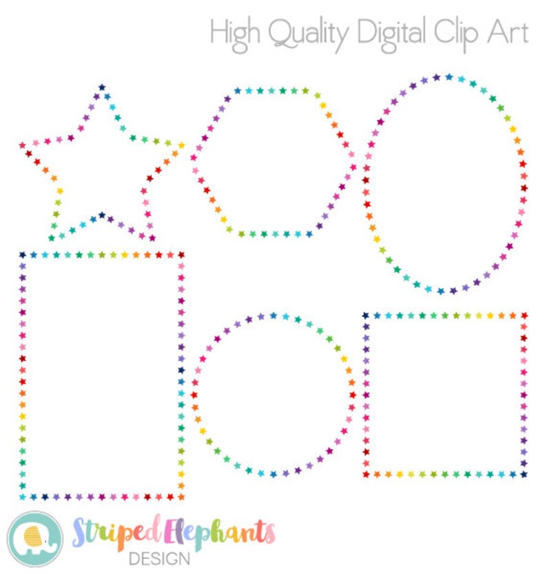 Rainbow Star Digital Borders Clip Art Frames Instant Download ...