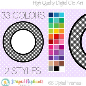 Gingham Circle Digital Frames Clip Art Frames Instant Download ...