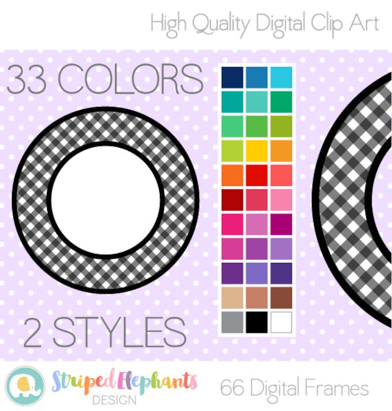 Gingham Circle Digital Frames Clip Art Frames Descarga Instantánea Uso ...