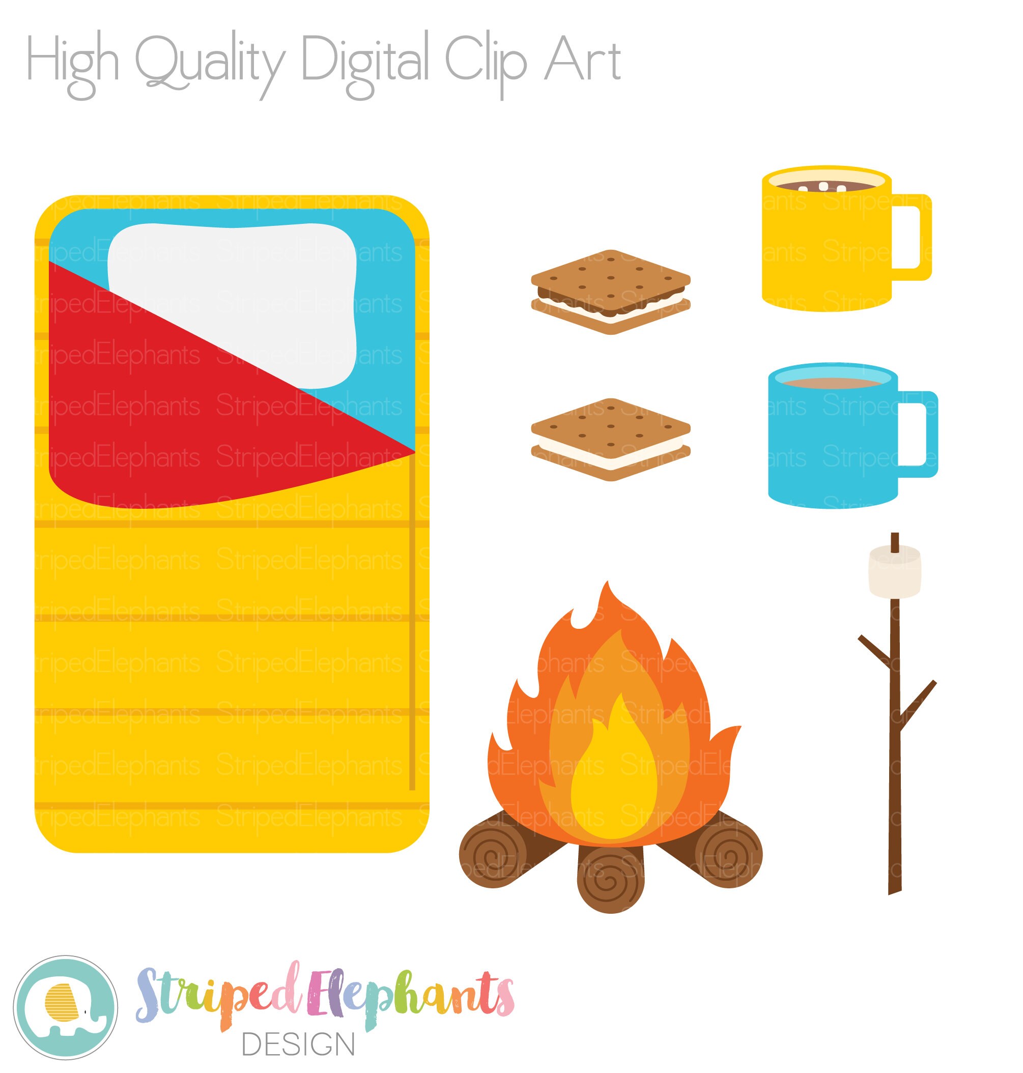Camping Clip Art Happy Camper Tent Camp Fire Smores - Etsy