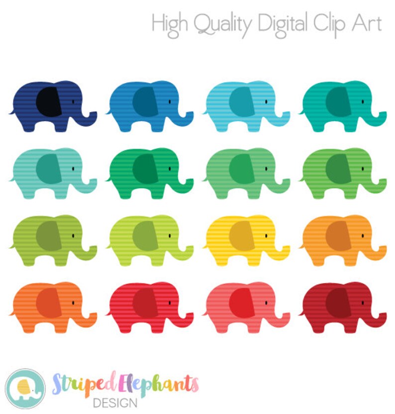Elephants Clipart Striped Animals Digital Clip Art Instant - Etsy