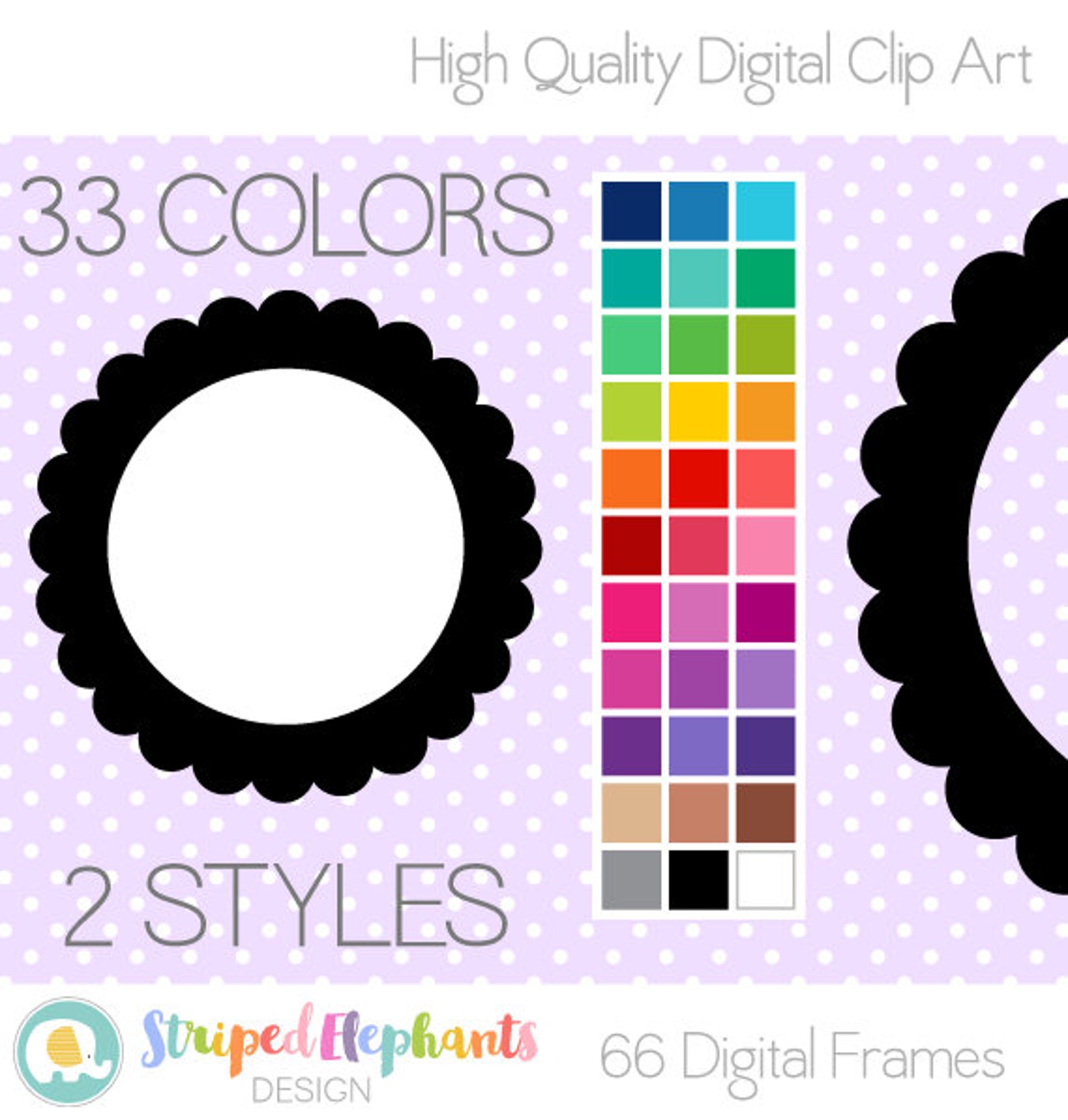 Scalloped Circle Frames Clipart Frames Digital Borders Round Printable ...