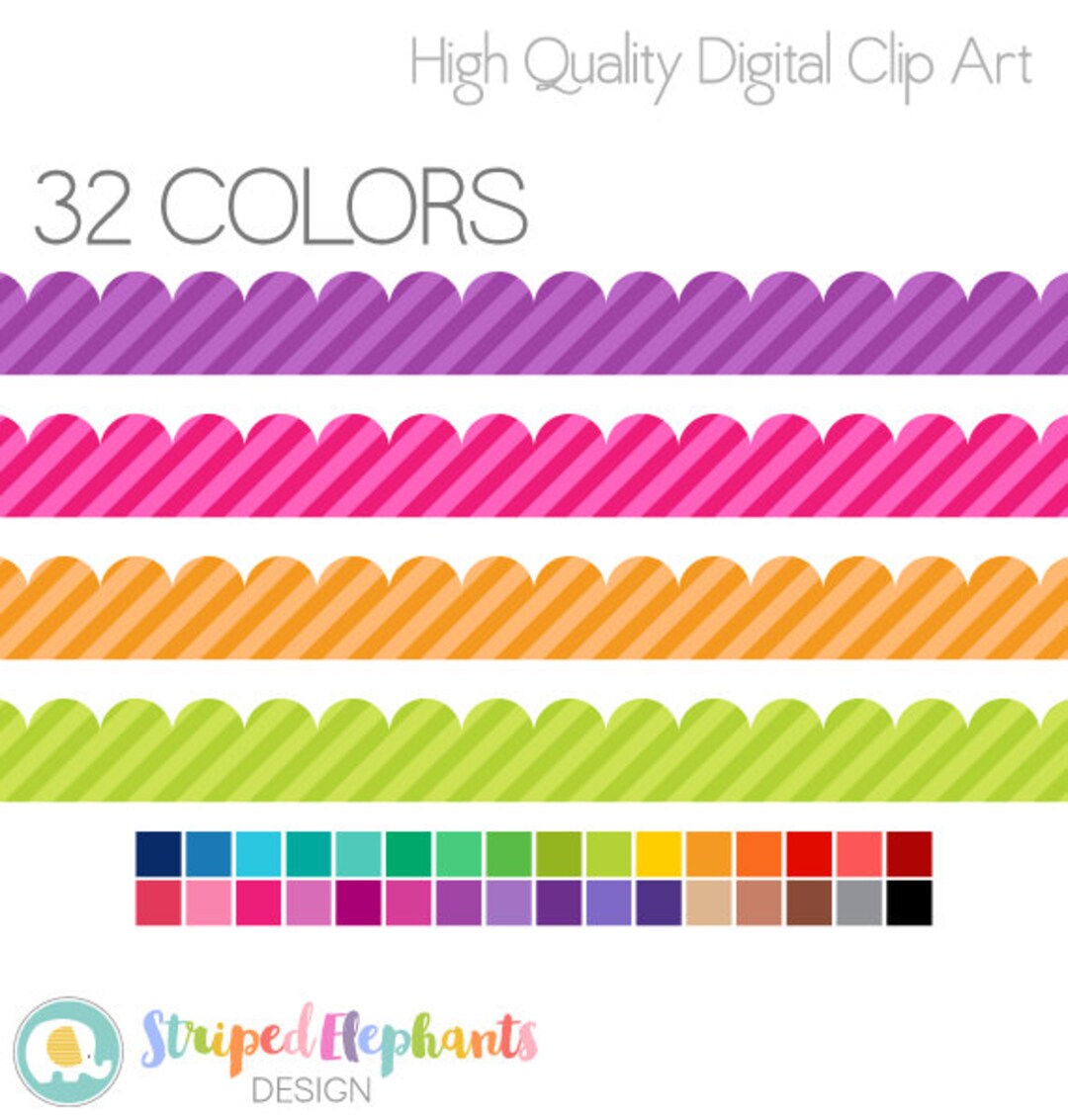Digital Border Clipart Scalloped Digital Border Diagonal Stripe Instant ...