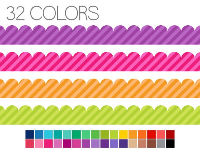 Digital Border Clipart Scalloped Digital Border Diagonal Stripe Instant ...