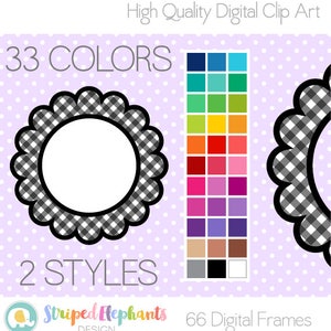 Gingham Flower Digital Frames Clip Art Frames Instant Download ...