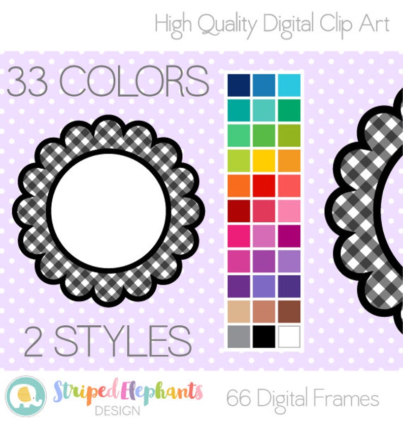 Gingham Flower Digital Frames Clip Art Frames Instant - Etsy