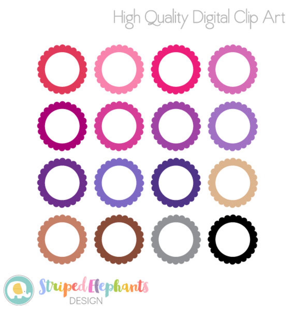 Scalloped Circle Frames Clipart Frames Digital Borders - Etsy