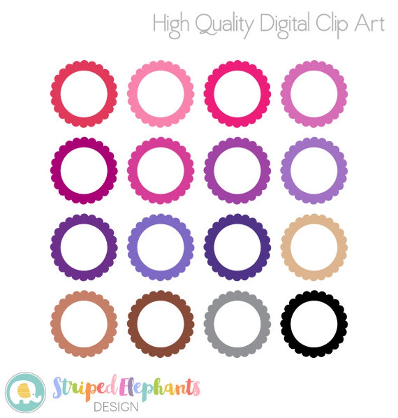 Scalloped Circle Frames Clipart Frames Digital Borders - Etsy