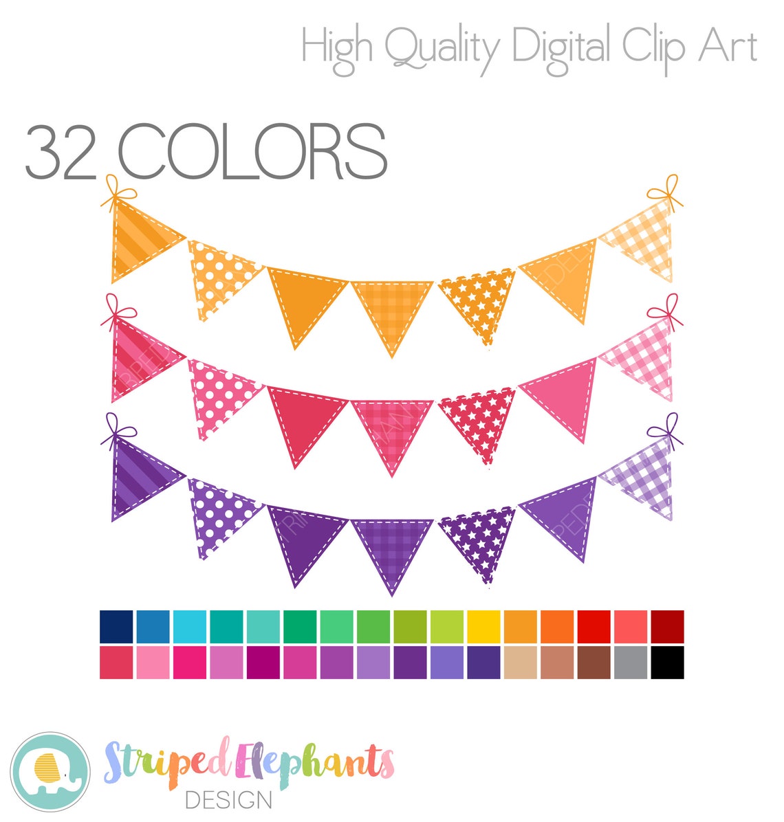 Colored Bunting Clip Art Rainbow Bunting Flags Clipart | Etsy