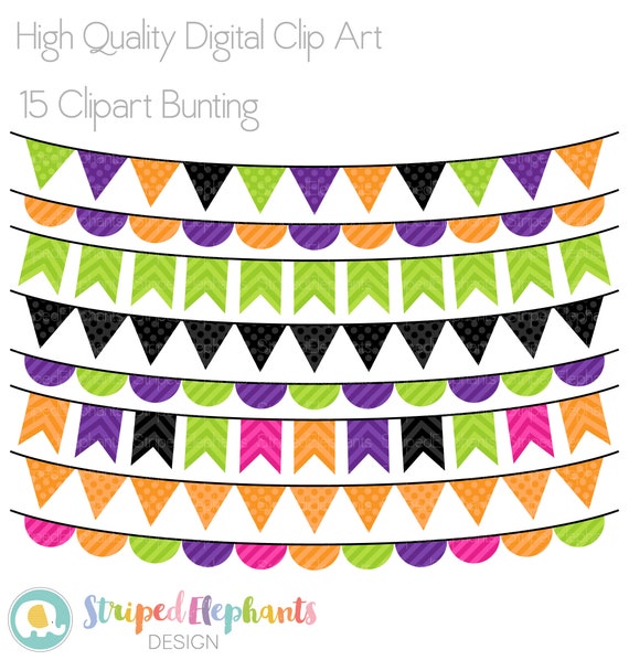 Halloween Clip Art Bunting Halloween Banner Flags Clipart | Etsy