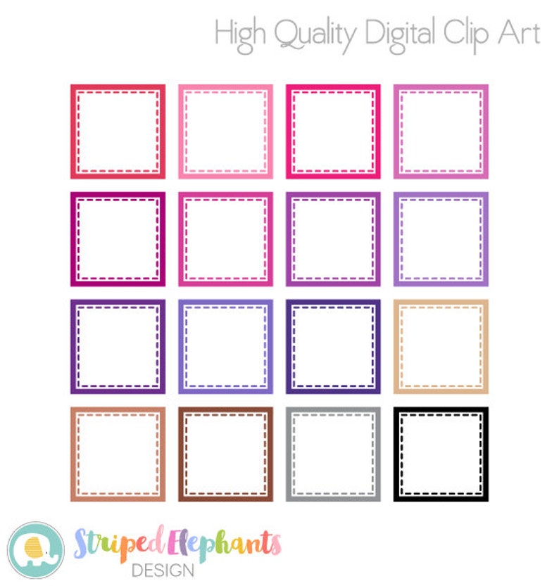 Stitched Square Digital Frames Clipart Borders Printable - Etsy