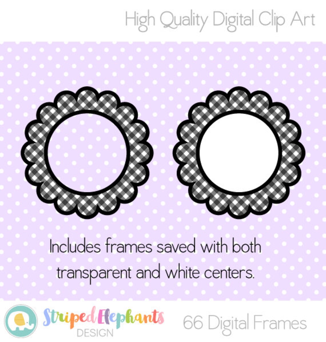 Gingham Flower Digital Frames Clip Art Frames Instant - Etsy
