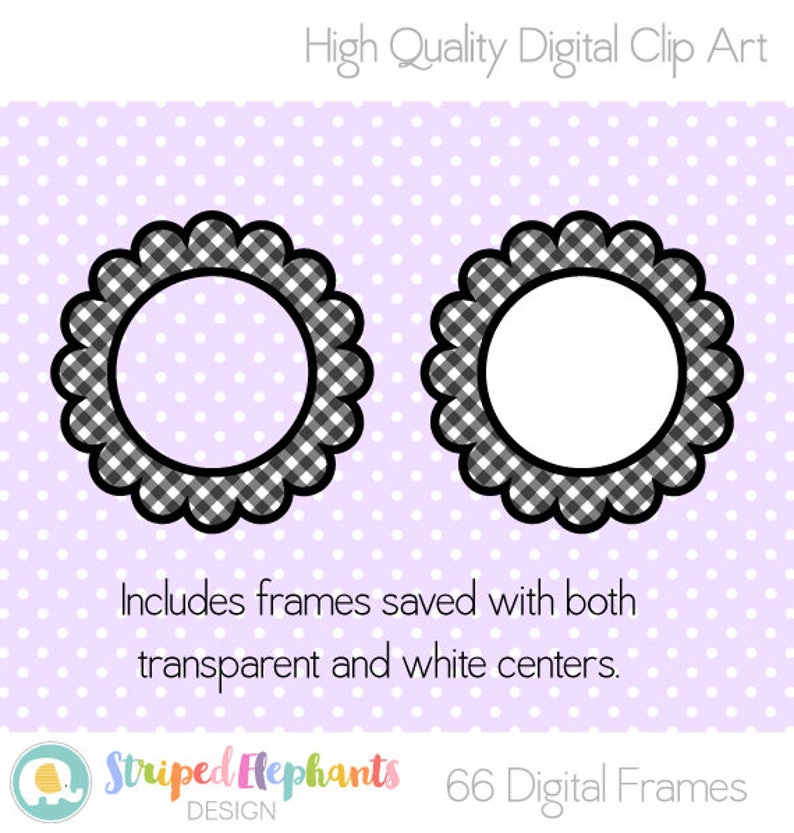 Gingham Flower Digital Frames Clip Art Frames Instant | Etsy
