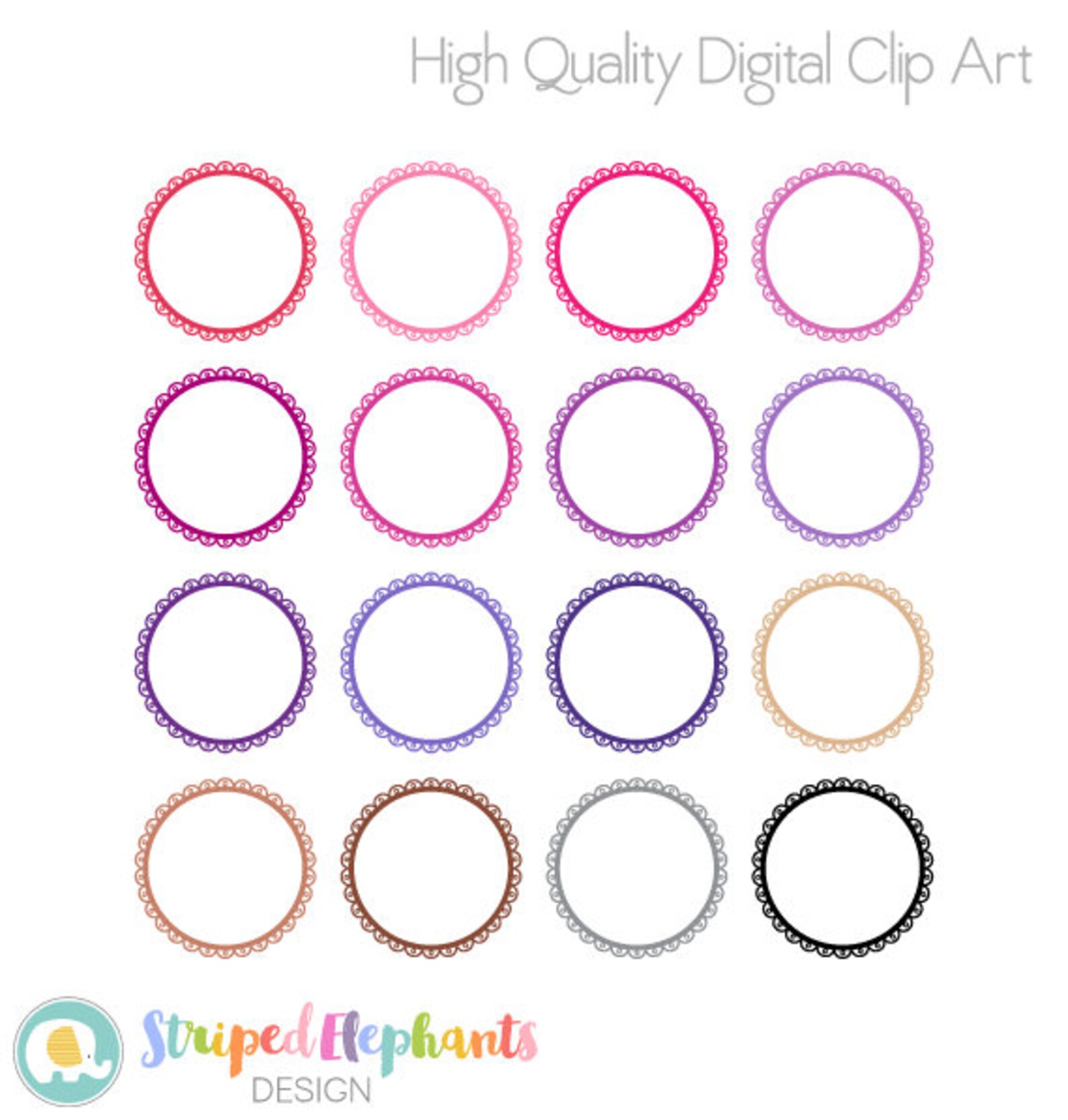 Cutout Scalloped Circle Digital Frames 3 Clipart Digital Frames Instant ...