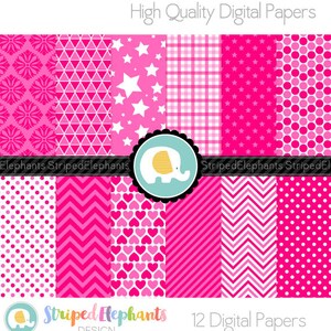 Pink Digital Scrapbook Papers, Hot Pink Digital Paper Pack, Pink ...