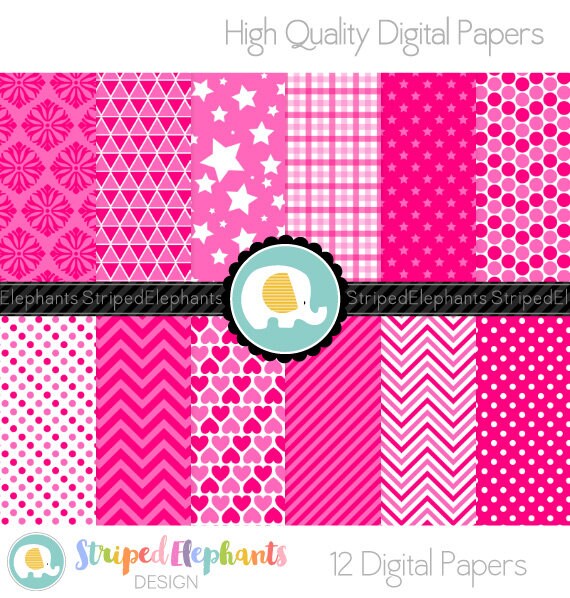 Pink Digital Scrapbook Papers Hot Pink Digital Paper Pack | Etsy
