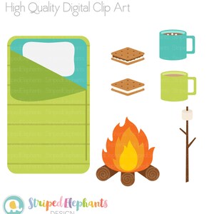 Camping Clip Art Happy Camper Tent Camp Fire Smores Outdoor Camp ...