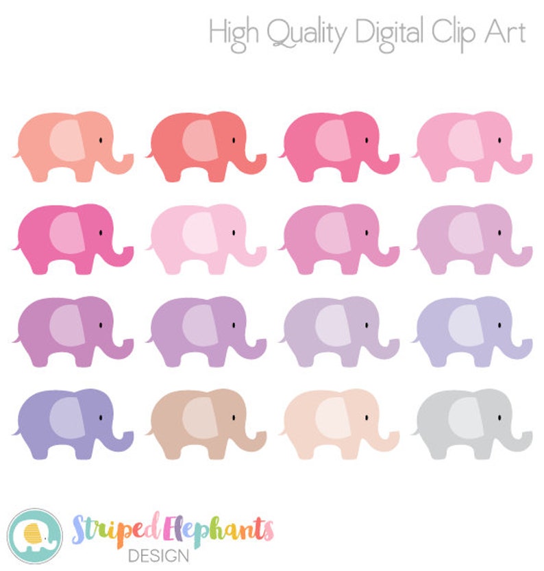 Elephants Clipart Pastel Animals Digital Clip Art Instant | Etsy