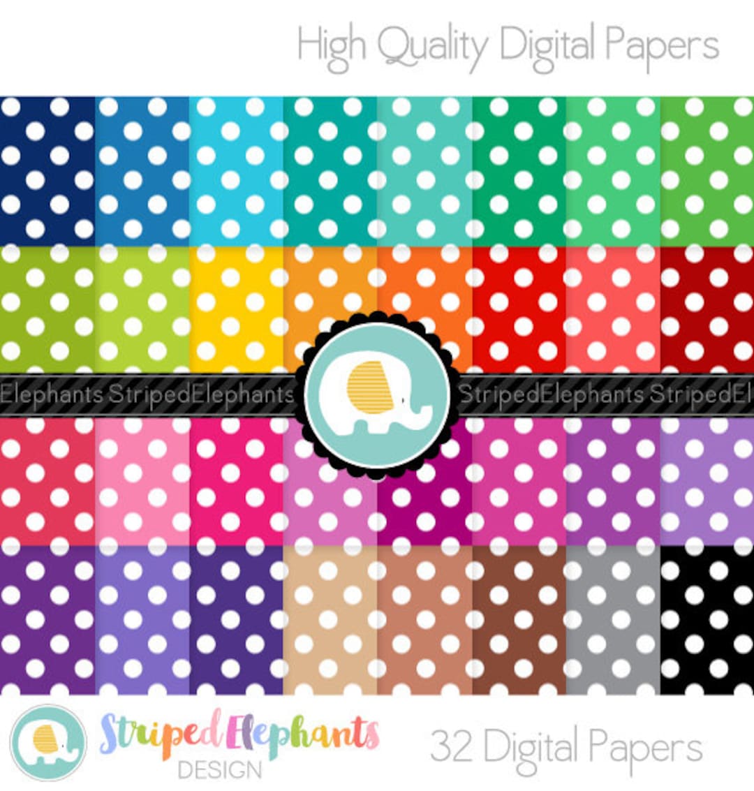 Large Polka Dot Digital Paper, Polka Dot Digital Scrapbook Paper, Dotty ...
