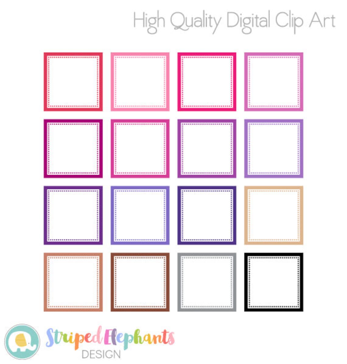 Dotty Square Digital Frames Clipart Frames Instant | Etsy