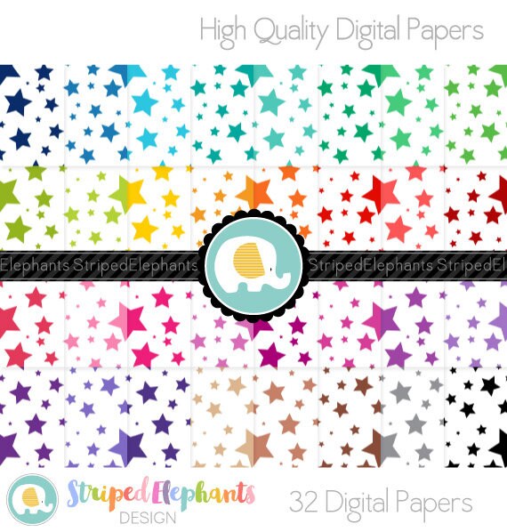 Crazy Star Digital Paper Pack White, Stary Digital Scrapbook Papers ...
