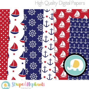 Red White & Blue Nautical Digital Paper Nautical Digital - Etsy