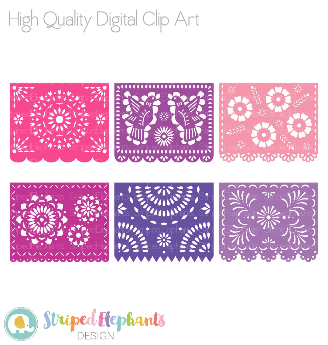 Papel Picado Clip Art, Cut Files SVG, Digital Fiesta Mexican Banners ...