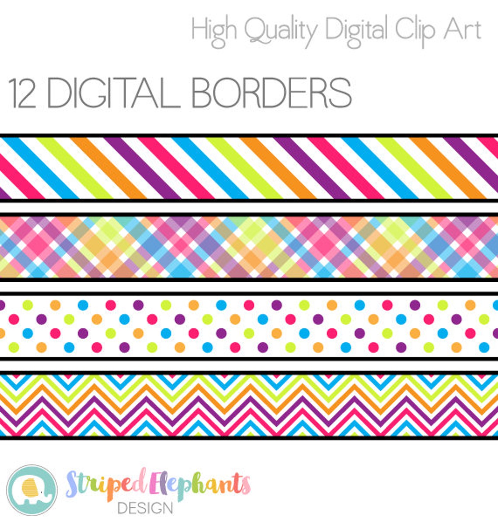 Rainbow Digital Border Clipart Digital Scrapbook Edging - Etsy